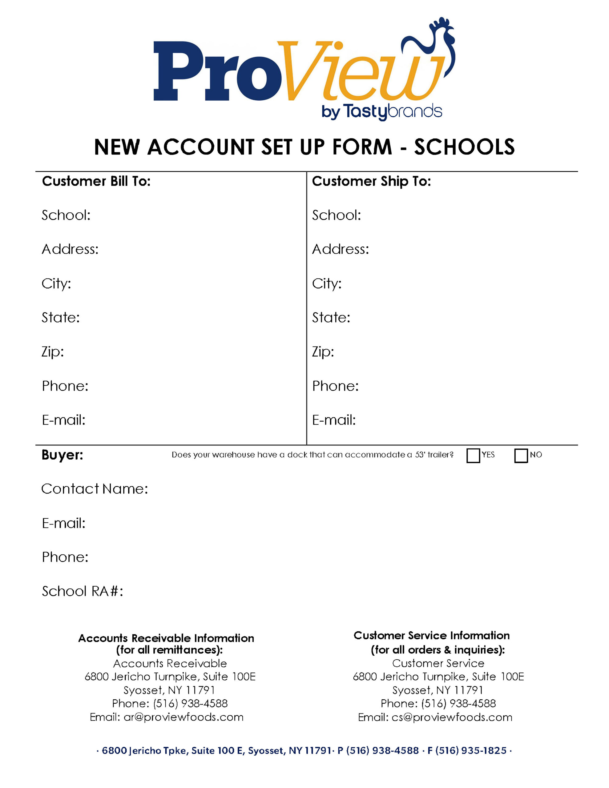 NEW ACCOUNT SET UP FORM - ProView Foods by Tasty Brands