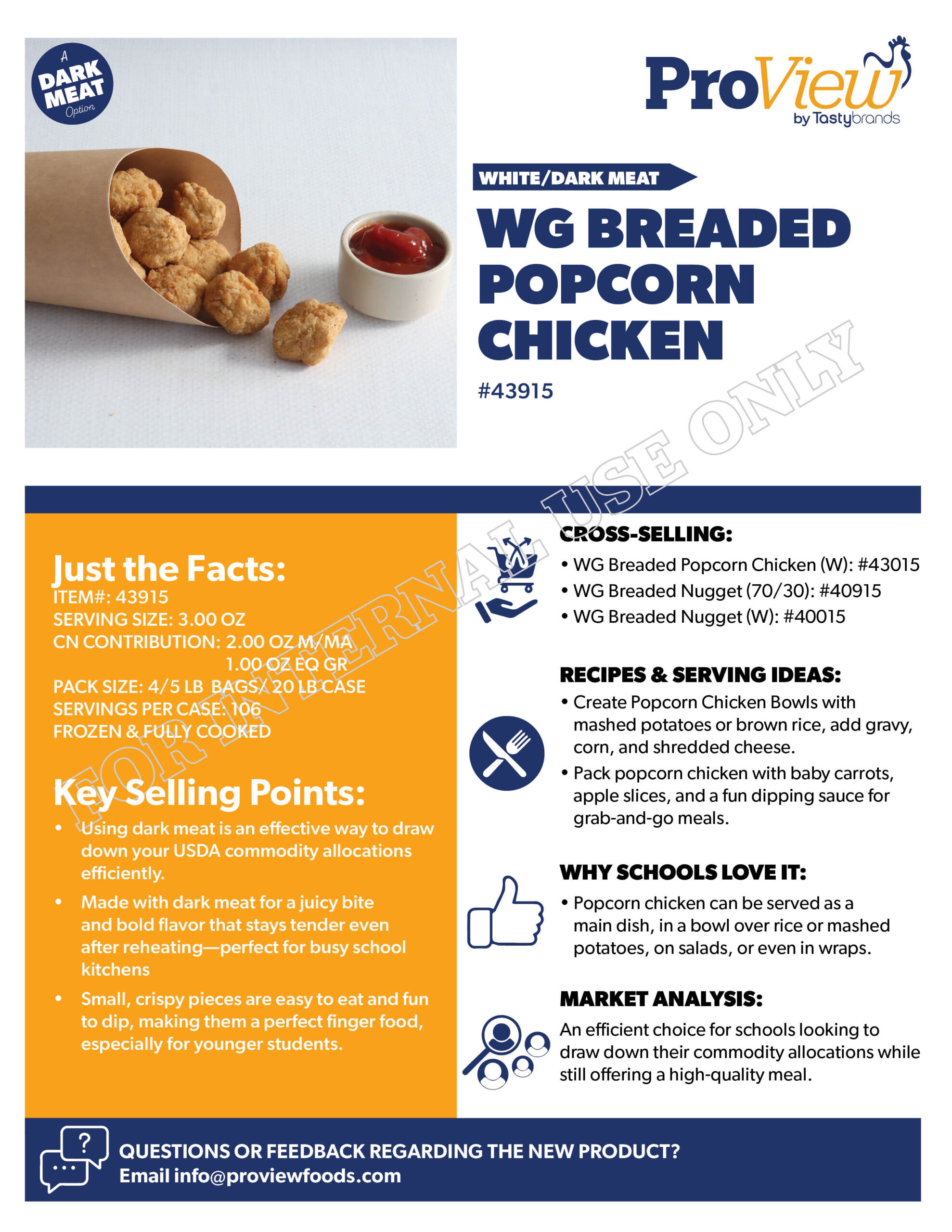 WG BREADED POPCORN CHICKEN FACT SHEET - ProView Foods by Tasty Brands