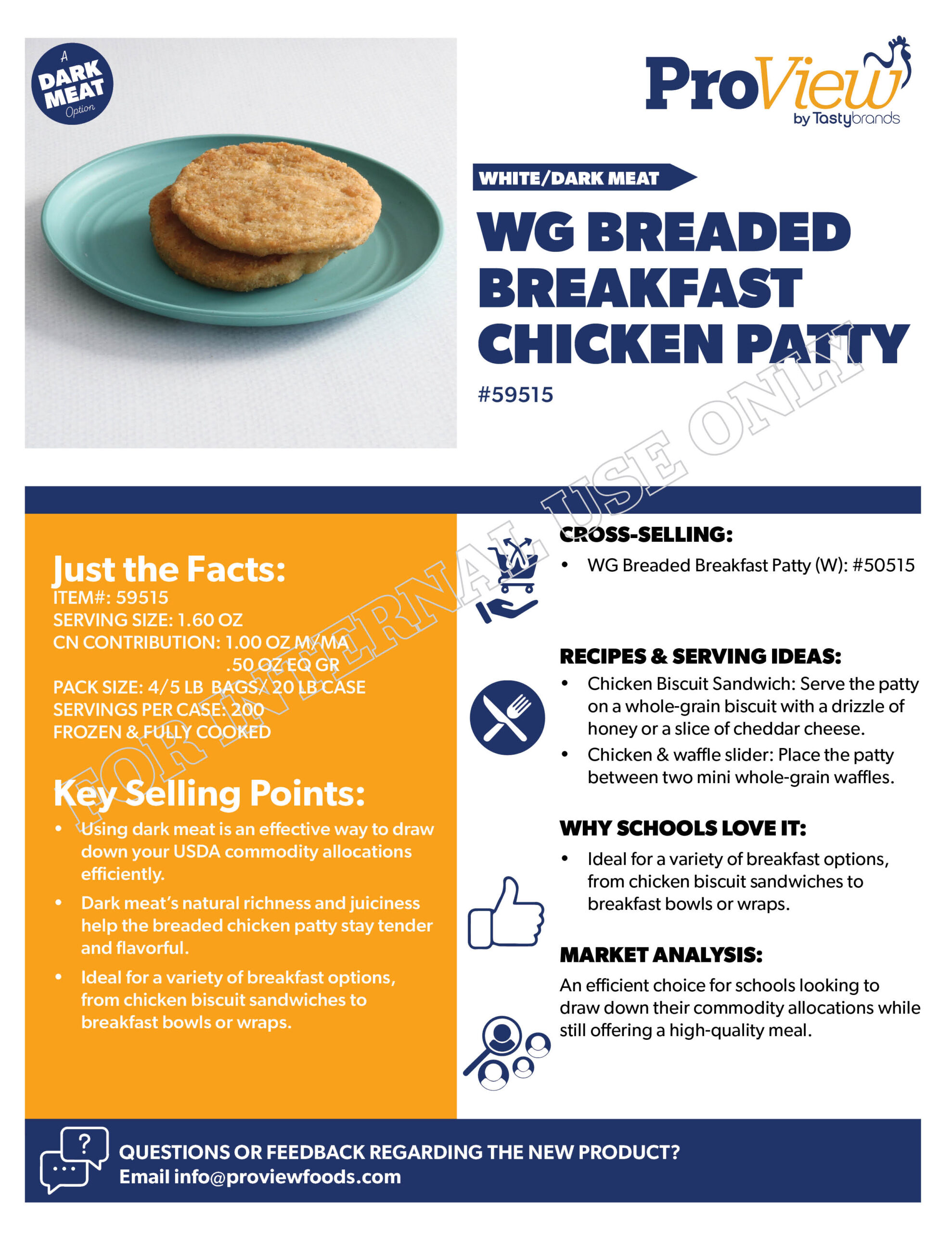 BREADED BREAKFAST CHICKEN PATTY FACT SHEET - ProView Foods by Tasty Brands